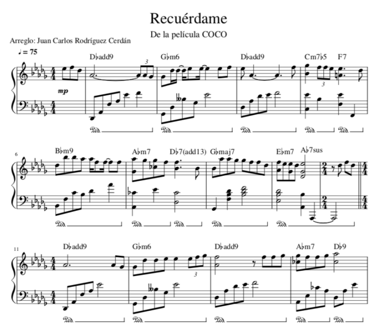 Recuérdame (De la película COCO) – Partitura Piano | Juan Carlos ...