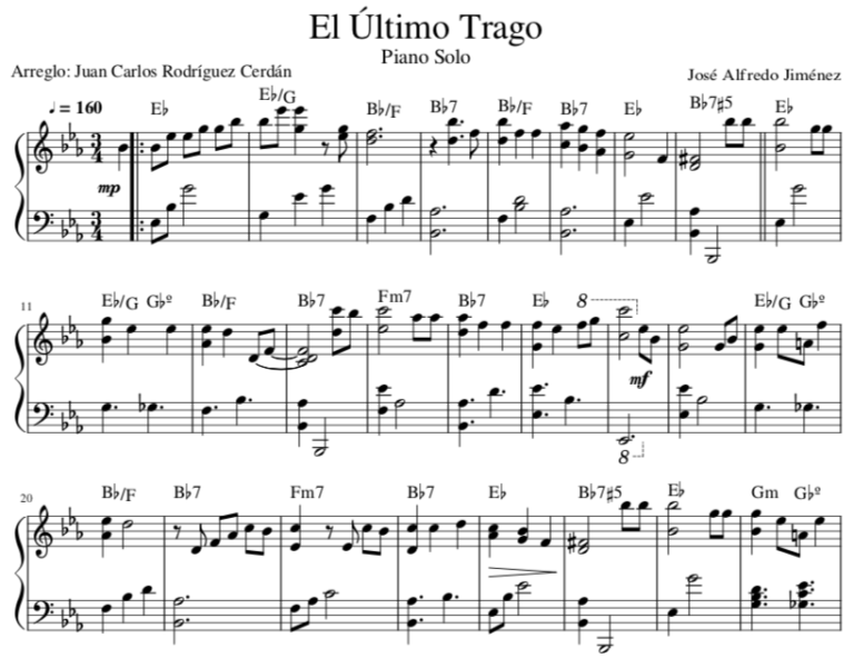 El Último Trago – José Alfredo Jiménez – Partitura Piano